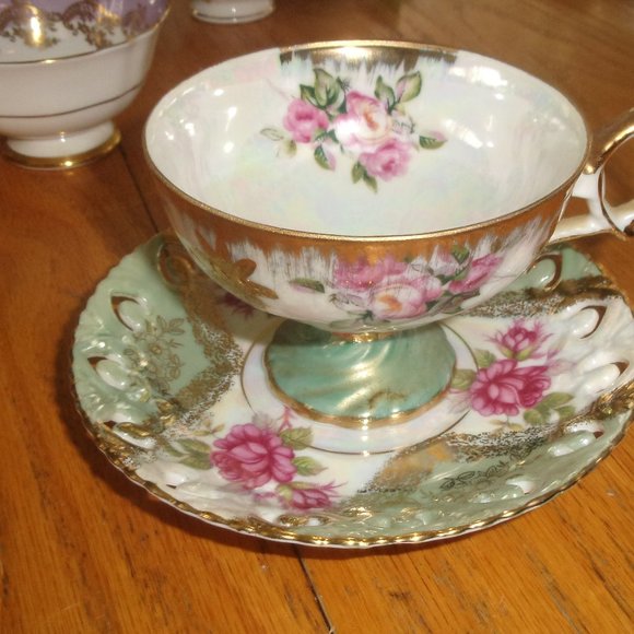 Lefton | Dining | Lefton Bone China Teacup Cup Saucer Set Footed Open ...